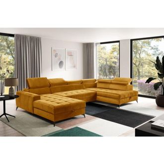 Fun M&ouml;bel Wohnlandschaft Schlafsofa agnesa Stoff Salvador Honiggelb Ottomane Links