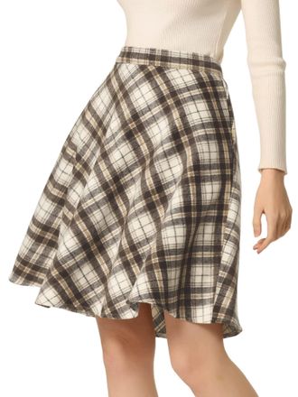 Allegra K Damenrock mit Vintage-Plaids, Tartan, elastische Taille, knielang, A-Linie, Khaki m