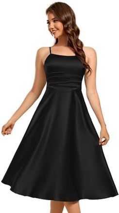 Ever-pretty Robe Femme dInvitée Mariage Satin Midi Poche Bretelles Noir 38