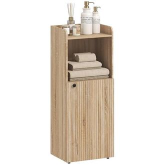 HOMCOM Meuble Salle de Bain, Armoire Salle de Bain étroit 4 Niveaux, 1 Placard, Compartiment Ouvert, étagère réglable, Meuble de Rangement pour Toilette, Pet