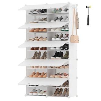 Songmics Schuhregal, Schuhschrank mit 10 F&auml;chern, f&uuml;r Garrobe und Eingangsbereich, f&uuml;r bis zu 40 Paar Schuhe, anpassbar, wolkenwei&szlig; LPC035W02