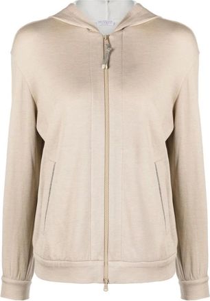 Brunello Cucinelli Femme, Sweatshirts et sweats &agrave; capuche, Beige, Taille: 42 FR Sweat &agrave; capuche en coton et soie m&eacute;lang&eacute;s