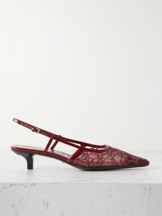 Gucci Demi Slingback-pumps Aus Mesh Mit Lacklederbesätzen Und Kristallen - Burgunder