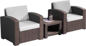 Le Stelle Le Stelle - Set Salotto Da Giardino In Polyrattan Da 3 Pezzi, 2 Poltrone Da Esterno, Tavolino E Cuscini Cioccolato