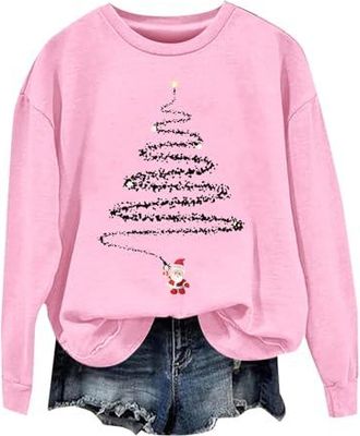 Generic Pull de Noël pour femme - Pull à manches longues - Col rond - Imprimé de Noël - Motif de Noël - Tendance - Chemise décontractée pour femme, Sweat-shir