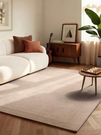 Villeroy & Boch Wollteppich Kari - Weicher Natur Wohnzimmerteppich mit Bord&uuml;re, Handgemacht & Nat&uuml;rlich, Modernes Design f&uuml;r Wohnzimmer, Schlafzimmer, Esszimmer, Flur