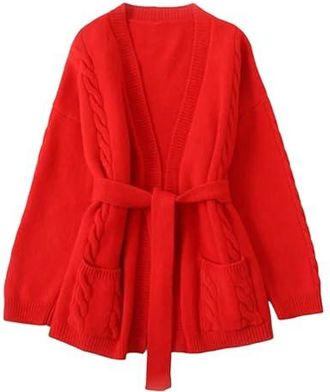 Generic Cardigan dhiver 100 % laine pour femme - Couleur unie - Doux - Manches longues, Rouge, Taille Unique