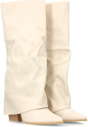 Shoes & Blues Botte haute à talon pour femme au design moderne avec finition effet ondulé, élégante avec pointe fine et talon large bas, idéale pour la saison autom