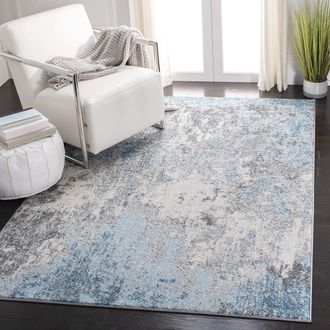 Safavieh Boho Teppich für Wohnzimmer, Esszimmer, Schlafzimmer - Tulum Collection, Kurzer Flor, Grau und Blau, 122 X 183 cm