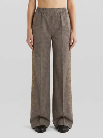 Twinset Hoch taillierte Palazzo-Hose mit Hahnentrittmuster und Spitze von
