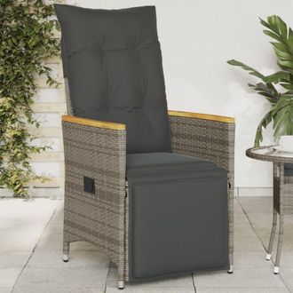 vidaXL Gartensessel Verstellbar mit Kissen Grau Poly Rattan - Vidaxl
