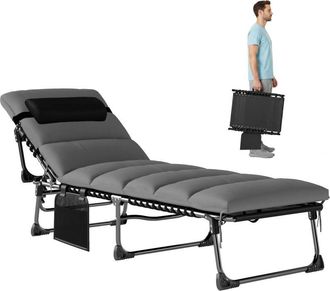 OUTSUNNY Chaise longue jardin ext&eacute;rieur - Outsunny - Pliable - dossier r&eacute;glable 5 positions - coussin, poche - 200 x 57 x 38 cm - gris fonc&eacute;