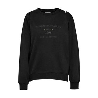 Elisabetta Franchi Femme, Sweatshirts et sweats &agrave; capuche, Noir, Taille: 38 FR SweaT-shirt en jersey avec d&eacute;coupes