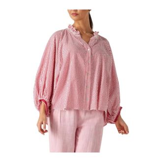 Pom Amsterdam Bluse Seersucker - - Blouses & Shirts - Damen - Rot - XS