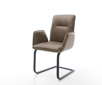 DELIFE Freischwinger Vinja-Flex Mikrofaser Taupe Vintage Freischwinger flach Schwarz, Esszimmerst&uuml;hle