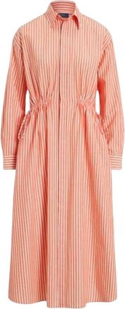 Polo Ralph Lauren Femme, Robes, Orange, Taille: 36 FR Robe chemise ray&eacute;e en lin et coton