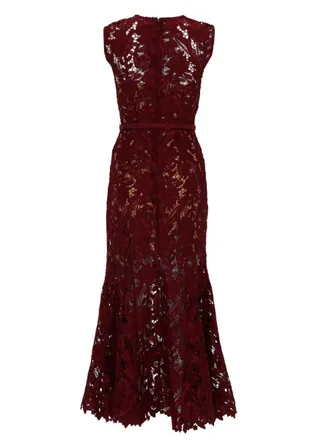 Self Portrait Floral Lace Midi Dress - Bordeaux