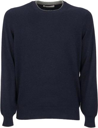 Brunello Cucinelli Homme, Pulls, Bleu, Taille: 4XL Pull Ras du Cou en Maille Fine