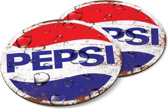 Signs 2 All Zwei PEPSI Holzuntersetzer Mancave Vintage Retro Holz Bar Pub Wand Runde Untersetzer