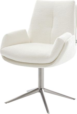 DELIFE Esszimmerstuhl Clea-Flex Fußkreuz Edelstahl Bouclé Soft Beige 360° drehbar Wippfunktion