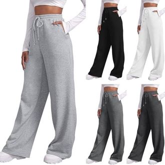 Generic Pantalon Jogging Femme D&eacute;contract&eacute; Jambe Large Polaire Pantalon de Surv&ecirc;tement Taille Elastique Confortable Ample Automne Hiver Sweatpants avec Poches