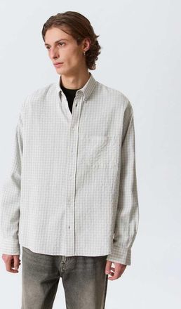 Weekday Lang&auml;rmliges, lockeres Seersucker-Hemd in Grau kariert