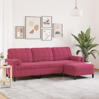 vidaXL Vidaxl - Canap&eacute; &agrave; 3 places et repose-pieds Rouge bordeaux 210 cm Velours