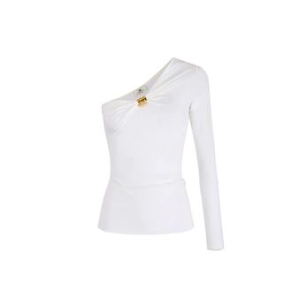 Elisabetta Franchi Femme, Blouses et Chemises, Blanc, Taille: 40 FR Top asym&eacute;trique drap&eacute;