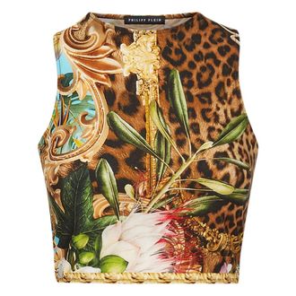 Philipp Plein Femme, Tops, Multicolore, Taille: 40 FR Crop Top Fleurs Baroques