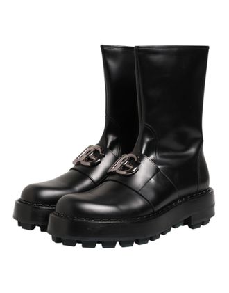 Dolce & Gabbana Logo-Plaque Leather Biker Boots - Black