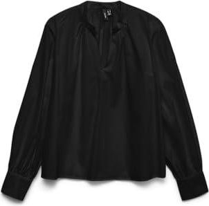 Vero Moda Neck Top Vmfanni Ls WVN GA Noos Haut à col en V, Noir, L Femmes