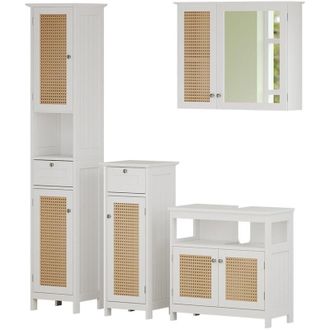 Vicco Ensemble de meubles de salle de bain Rosario, Blanc, 4 pi&egrave;ces, avec armoire haute