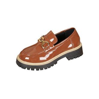 Generic Mocassins confortables &agrave; enfiler pour femme - &Eacute;l&eacute;gants - Bout rond - Cuir verni - Talons &eacute;pais - Antid&eacute;rapants - Coupe large - Chaussures de marche cl