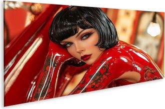 Islandburner Prime Bild auf Leinwand Frau in rotem Latex mit Tätowierungen für Schlafzimmer Liebhaber Erotik-Shop Bilder Wandbilder Poster