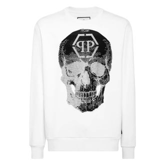 Philipp Plein Homme, Sweatshirts et sweats &agrave; capuche, Blanc, Taille: 4XL SweaT-shirt Col Rond T&ecirc;te de Mort
