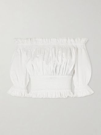 Dolce & Gabbana Haut &Eacute;paules Nues En Popeline De Coton M&eacute;lang&eacute; &Agrave; Smocks Et &Agrave; Finitions En Dentelle - Blanc