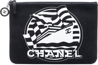 Chanel Black Medium Canvas La Pausa Zip O Case Clutch