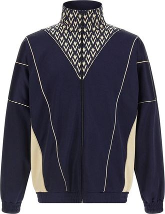 Valentino Garavani Homme, Sport, Bleu, Taille: L SweaT-shirt en ac&eacute;tate avec fermeture &eacute;clair et imprim&eacute; incrust&eacute; Toute la V