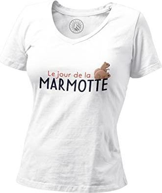 Fabulous T-Shirt Femme Col V Le Jour de la Marmotte Sieste Humour