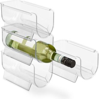 Relaxdays Kühlschrank Organizer Flaschen, 4er Set, stapelbar, Flaschenhalter, HxBxT: 10,5 x 11 x 20,5 cm, transparent
