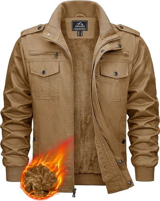 KEFITEVD Fliegerjacke Herren &Uuml;bergangsjacke Winter Gef&uuml;ttert Jacke Warm Herrenjacke Multi Taschen Yellowstone Jacke Herren Khaki M