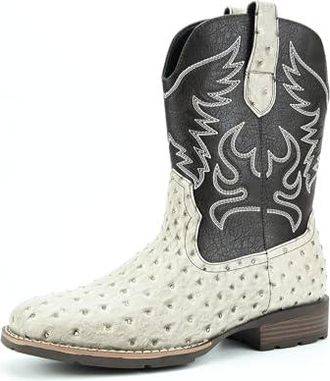 Generic Bottes De Cowboy pour Hommes Bottes Western &Agrave; Bout Carr&eacute; Durables R&eacute;tro Classiques Imprim&eacute; Crocodile &Agrave; Enfiler Antid&eacute;rapantes,White and Brown,42.5 EU