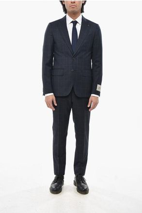 Corneliani CC COLLECTION District Check Virgin Wool Side Vents Notch La size 50