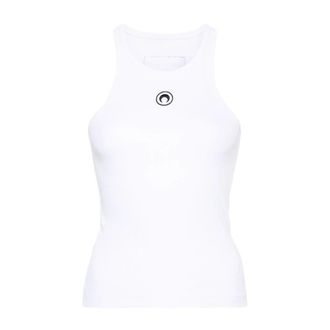 Marine Serre Moon Logo Geripptes Tanktop - - Tops - Damen - Wei&szlig; - S