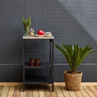 Sweeek Cuisine dext&eacute;rieur en acier noir avec 2 &eacute;tag&egrave;res L49cm