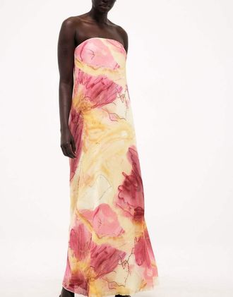 NA-KD Robe tube longue pliss&eacute;e - Fleurs pastel-Rose