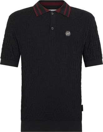 Philipp Plein Homme, Tops, Noir, Taille: XL Polo Tricot Monogramme Jacquard