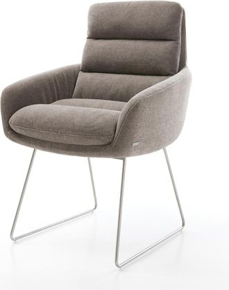 DELIFE Esszimmerstuhl Abelia-Flex mit Armlehnen Strukturstoff Soft Taupe Kufengestell Edelstahl, Esszimmerst&uuml;hle