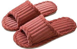 Generic Pantoufles &agrave; bout ouvert en velours c&ocirc;tel&eacute; pour femme - Semelle souple - Bout ouvert - Couleur unie - En mousse &agrave; m&eacute;moire de forme - Chaussures dint&eacute;r