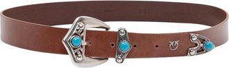 Pinko Pinko, unisex, Accessoires, Brun, Taille: XS Ceinture en cuir avec pierres turquoise, 3 cm